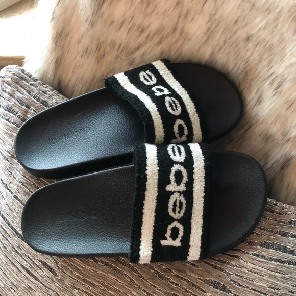 Shoes | Bebe Black White Slippers | Poshmark